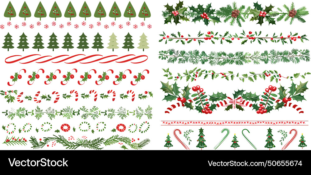 Collection of simple christmas themed borders Vector Image