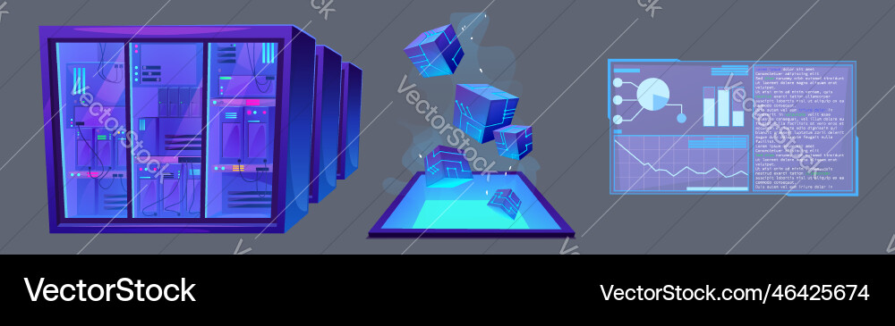 Digital data analysis dashboard server room Vector Image Digital data analysis dashboard server room Vector Image