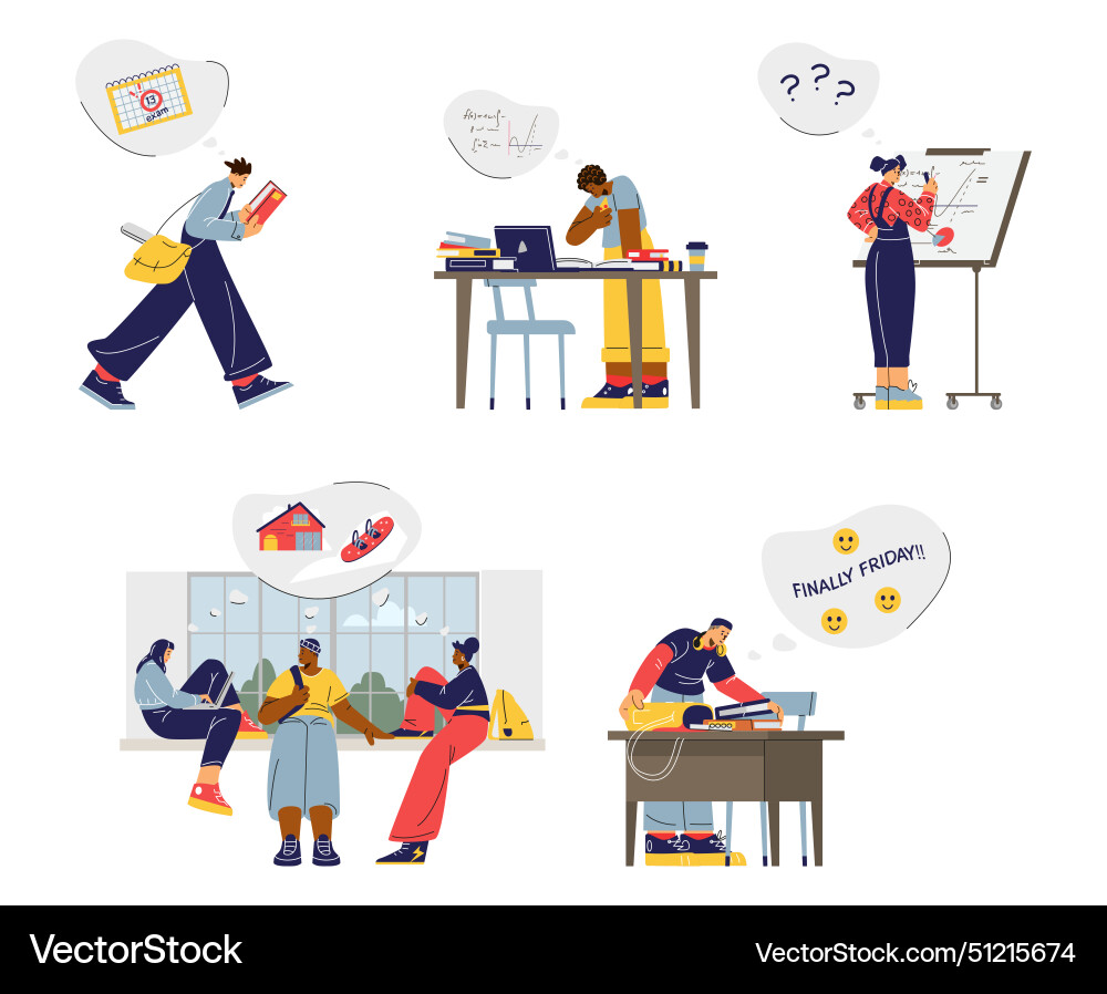 Diverse student activities set Royalty Free Vector Image