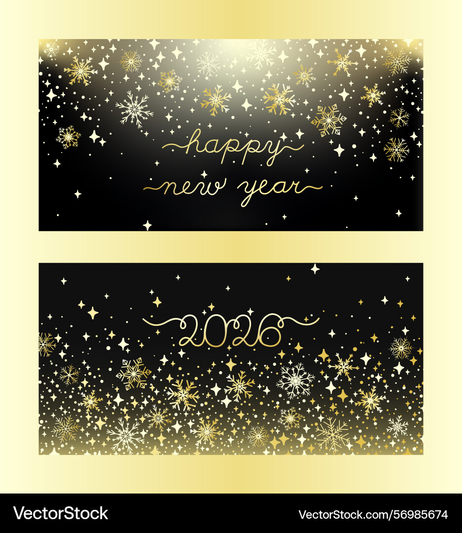 Golden snowflake new year banners set Royalty Free Vector