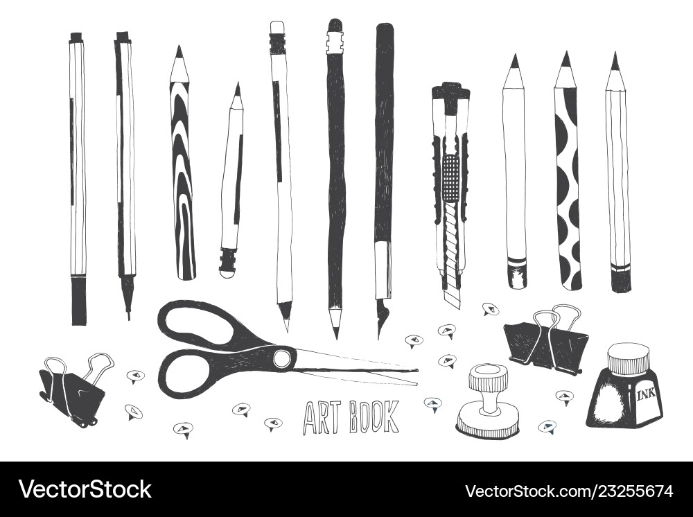 Hand drawn art tools Royalty Free Vector Image