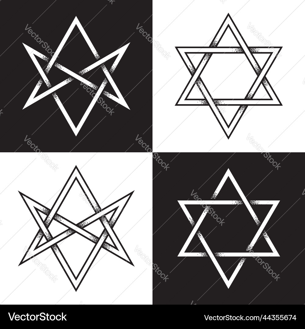 Hexagram set classic and unicursal hand drawn Vector Image
