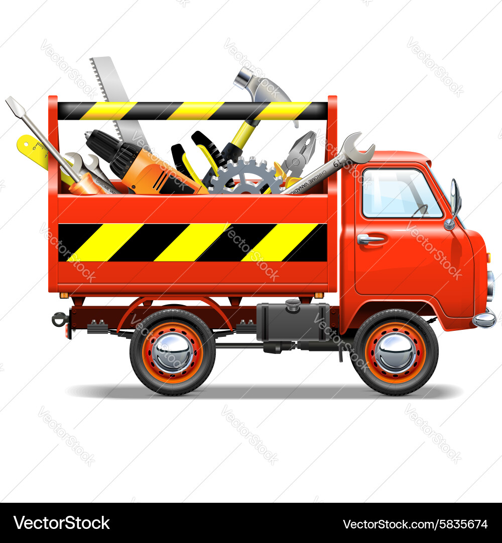 Red truck with toolbox Royalty Free Vector Image