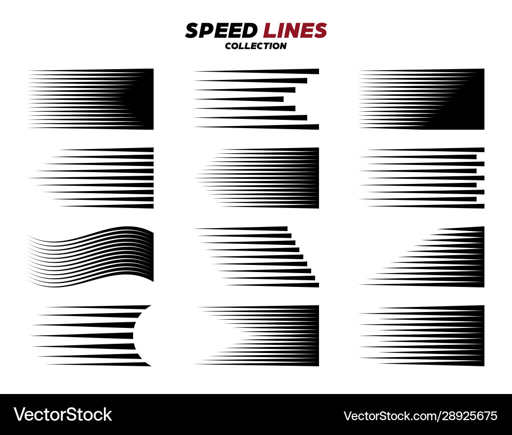 Black comic speed motion line collection Vector Image