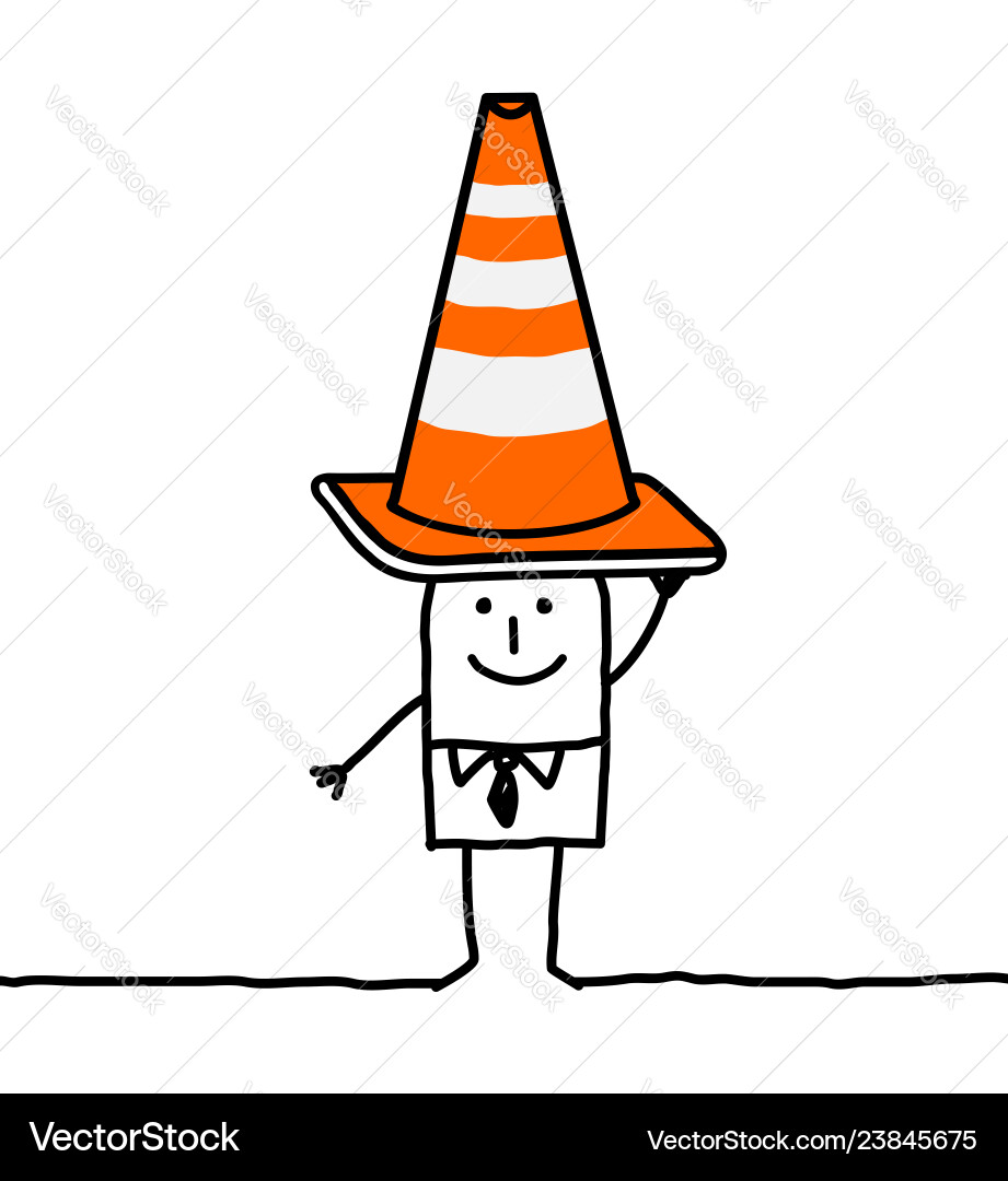 Cartoon man with construction sign Royalty Free Vector Image