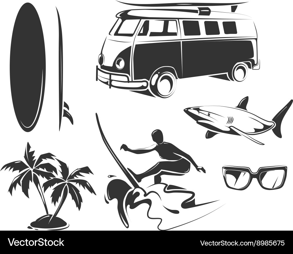 Elements for summer surfing Royalty Free Vector Image