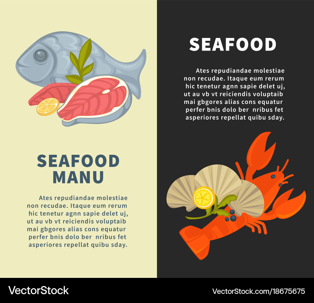Seafood restaurant menu design template Royalty Free Vector