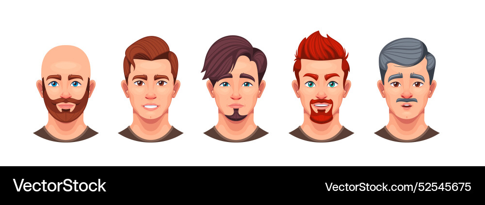 Set of male face avatars featuring different Vector Image