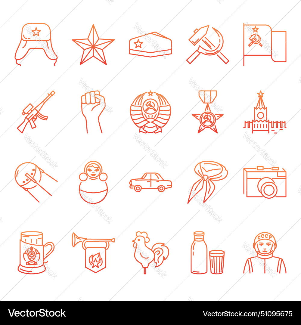 Soviet union icon set in line style Royalty Free Vector