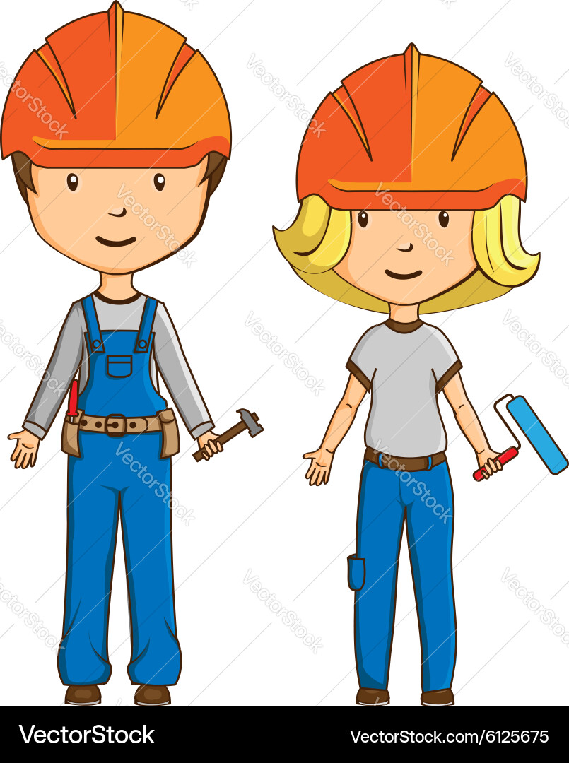 Two cartoon style workers Royalty Free Vector Image