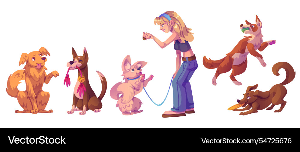 Cartoon pets displaying different behavior Vector Image