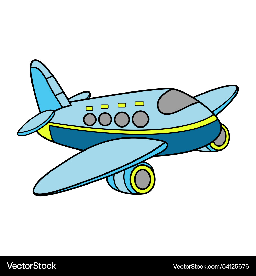 Cute blue cartoon airplane Royalty Free Vector Image