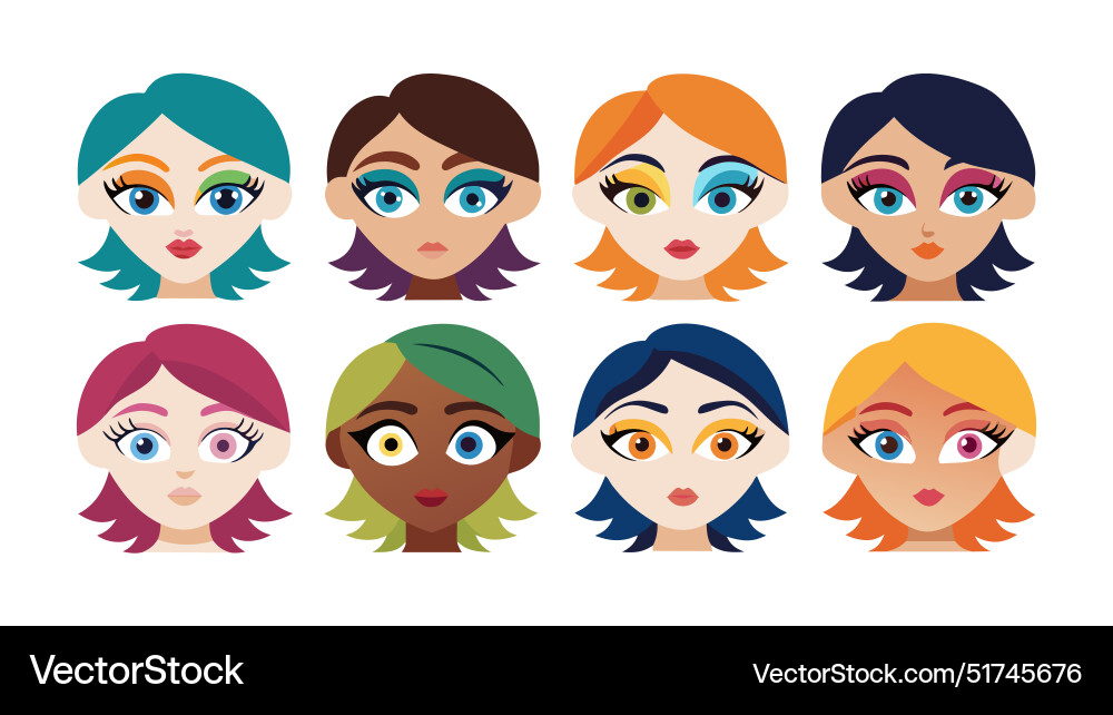 Female different style of head collection set Vector Image