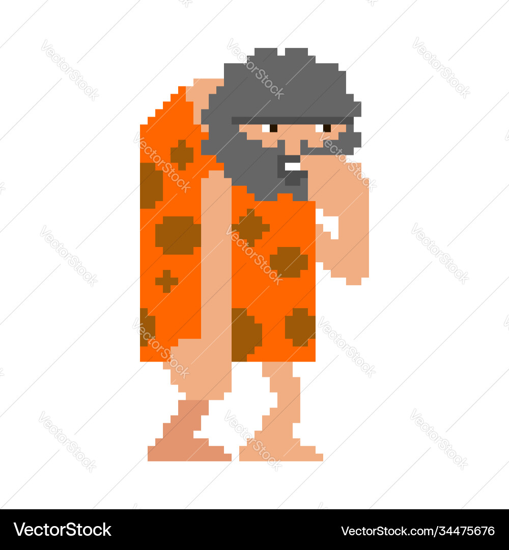 Prehistoric man pixel art isolated caveman 8 bit Vector Image
