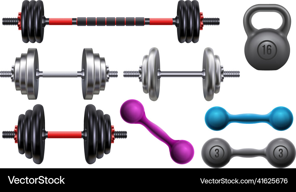 Realistic gym workout equipment barbell Royalty Free Vector