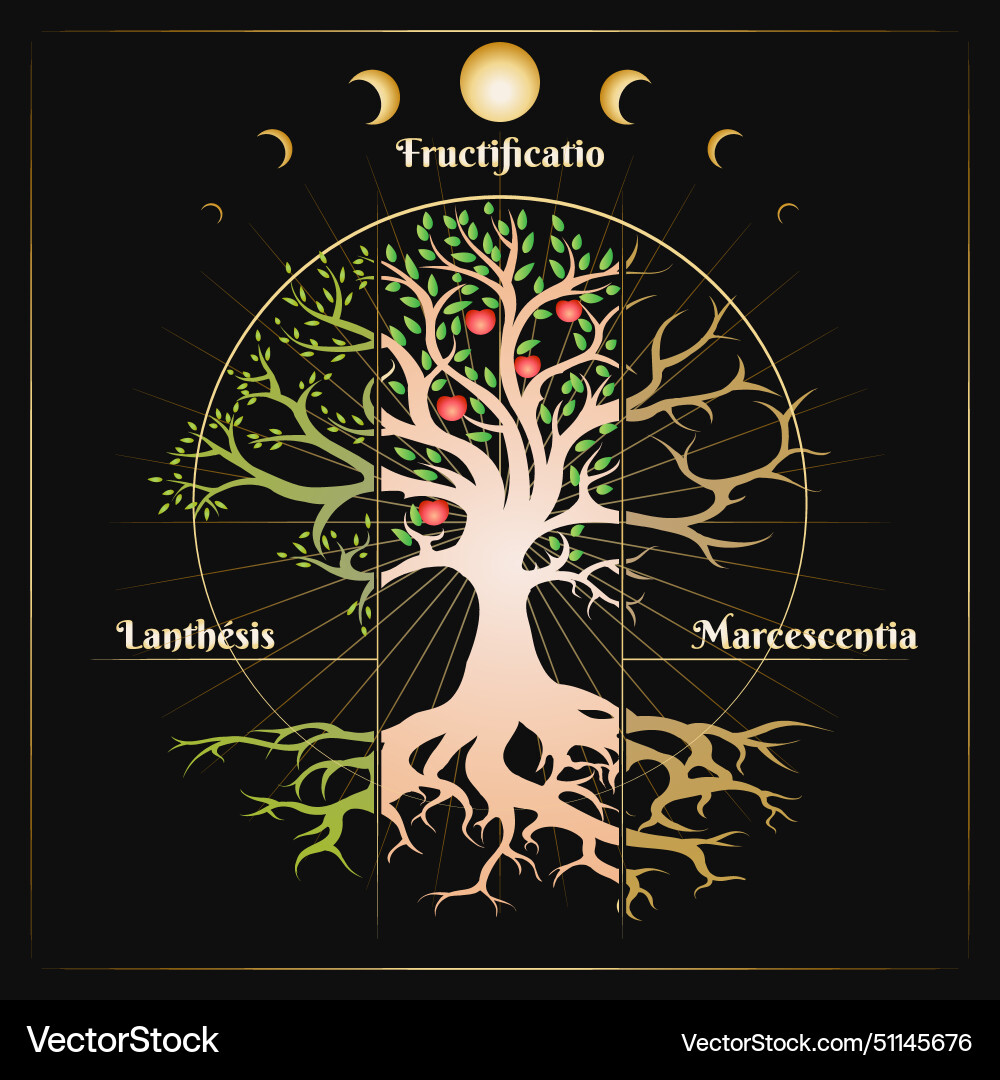 Tree of essence in circle life medieval Royalty Free Vector