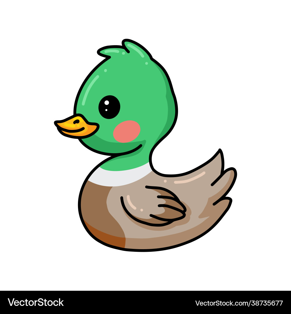 Cute green little duck cartoon Royalty Free Vector Image