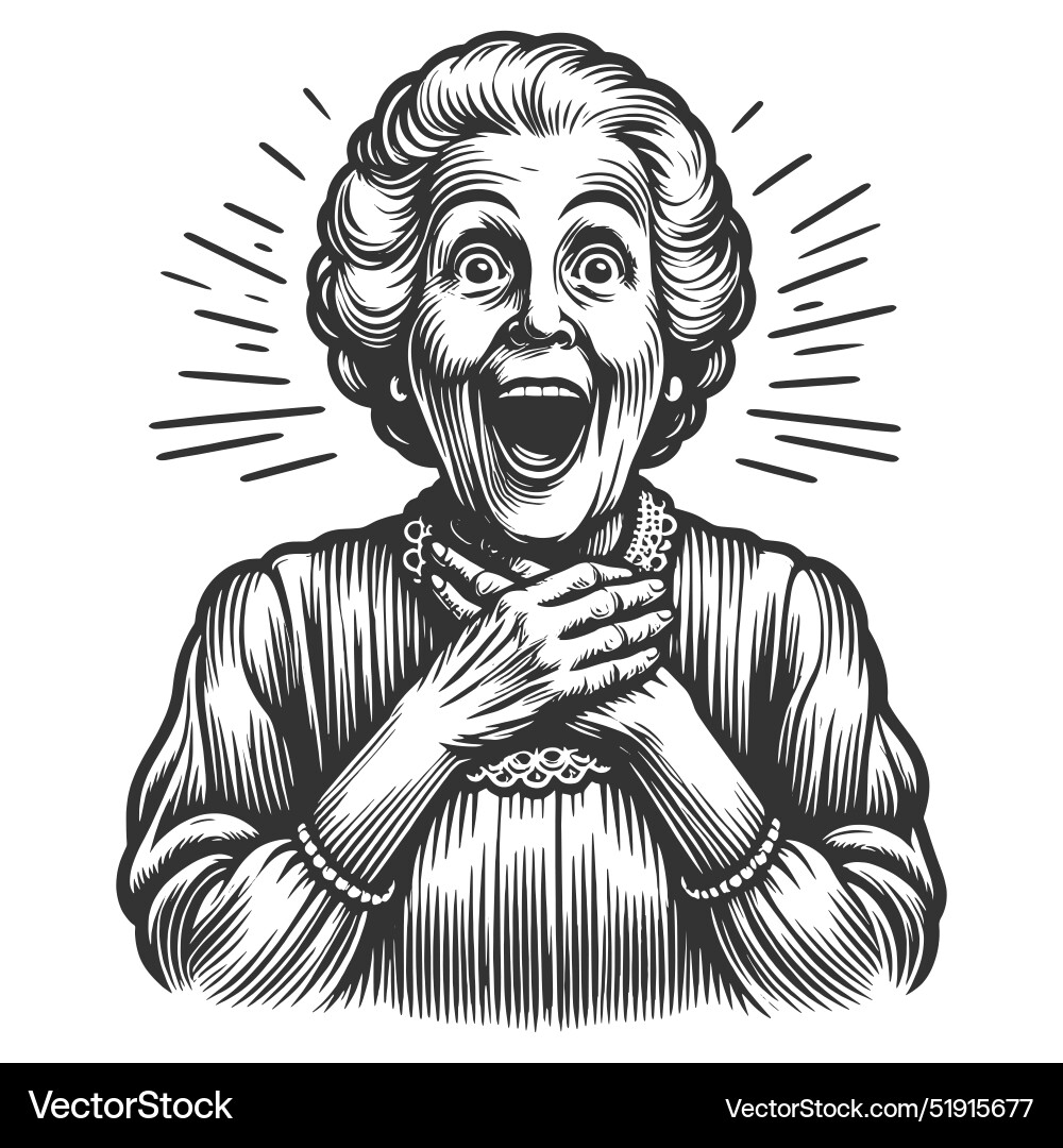 Ecstatic elderly woman sketch Royalty Free Vector Image