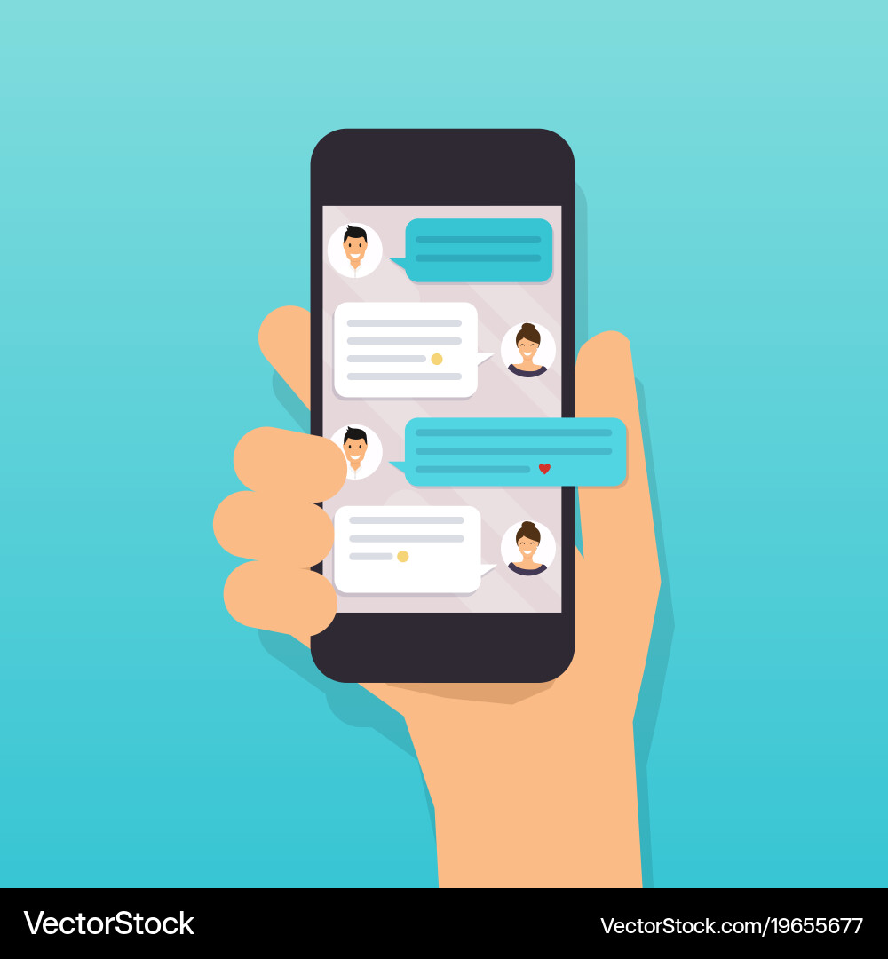 Hand holding mobile smart phone with text message Vector Image