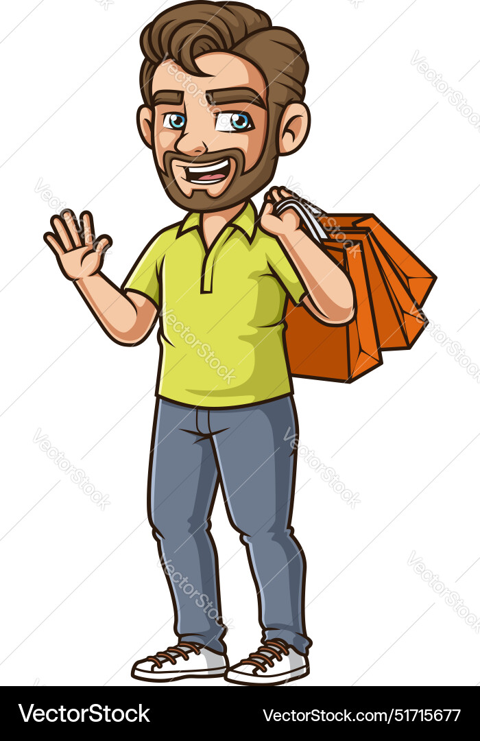 Happy man shopping cartoon Royalty Free Vector Image