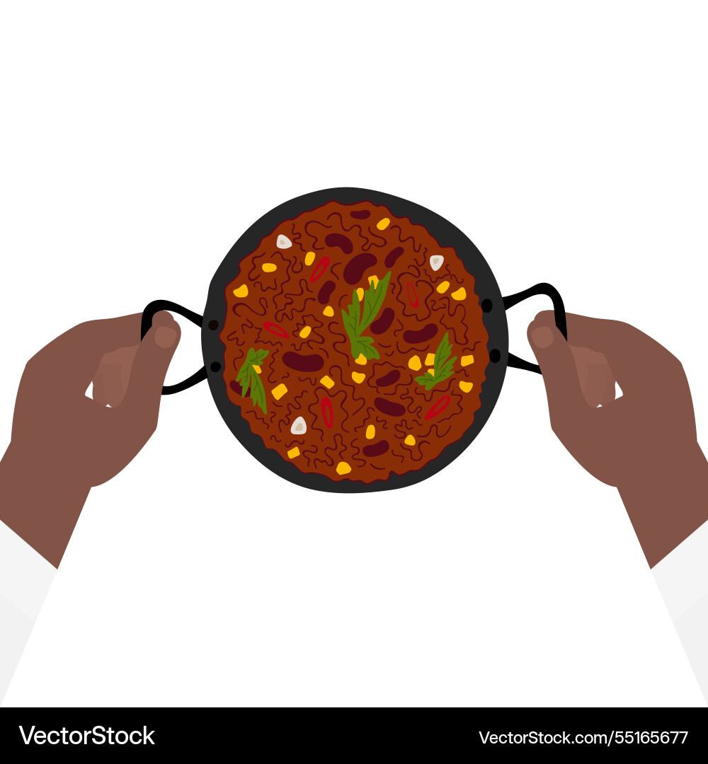 Male hands holding cast iron skillet Royalty Free Vector