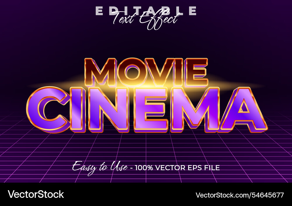 Movie cinema editable text style effect glossy 3d Vector Image