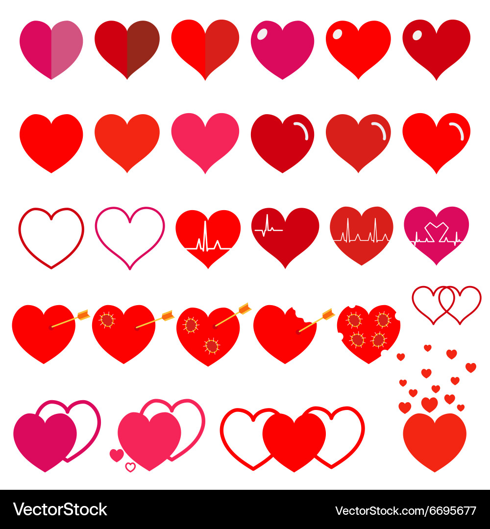 Set of red hearts Royalty Free Vector Image - VectorStock