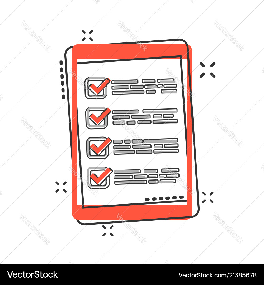 Cartoon checklist with tablet icon in comic style Vector Image
