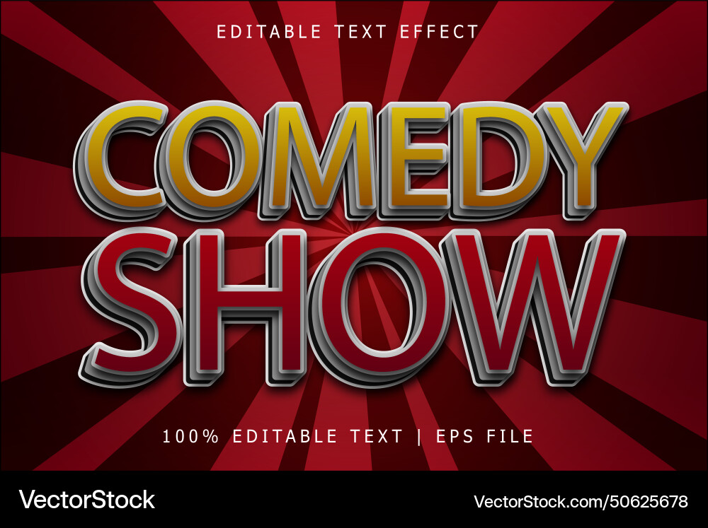 Comedy show editable text effect 3 dimension Vector Image