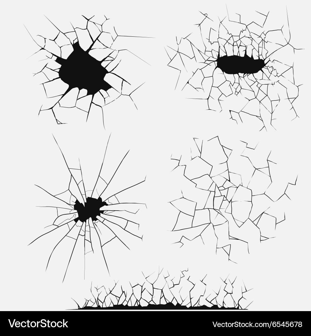 Cracks set broken glass Royalty Free Vector Image