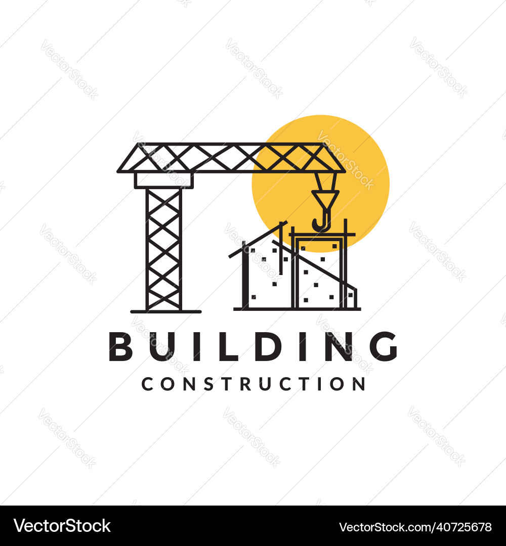 Crane tower with construction build line logo Vector Image