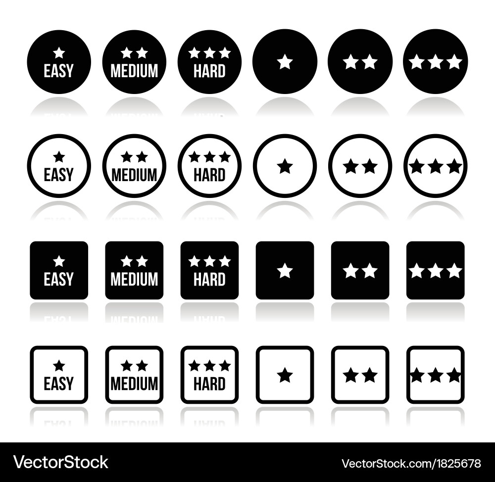 Easy medium hard level with stars icons set Vector Image