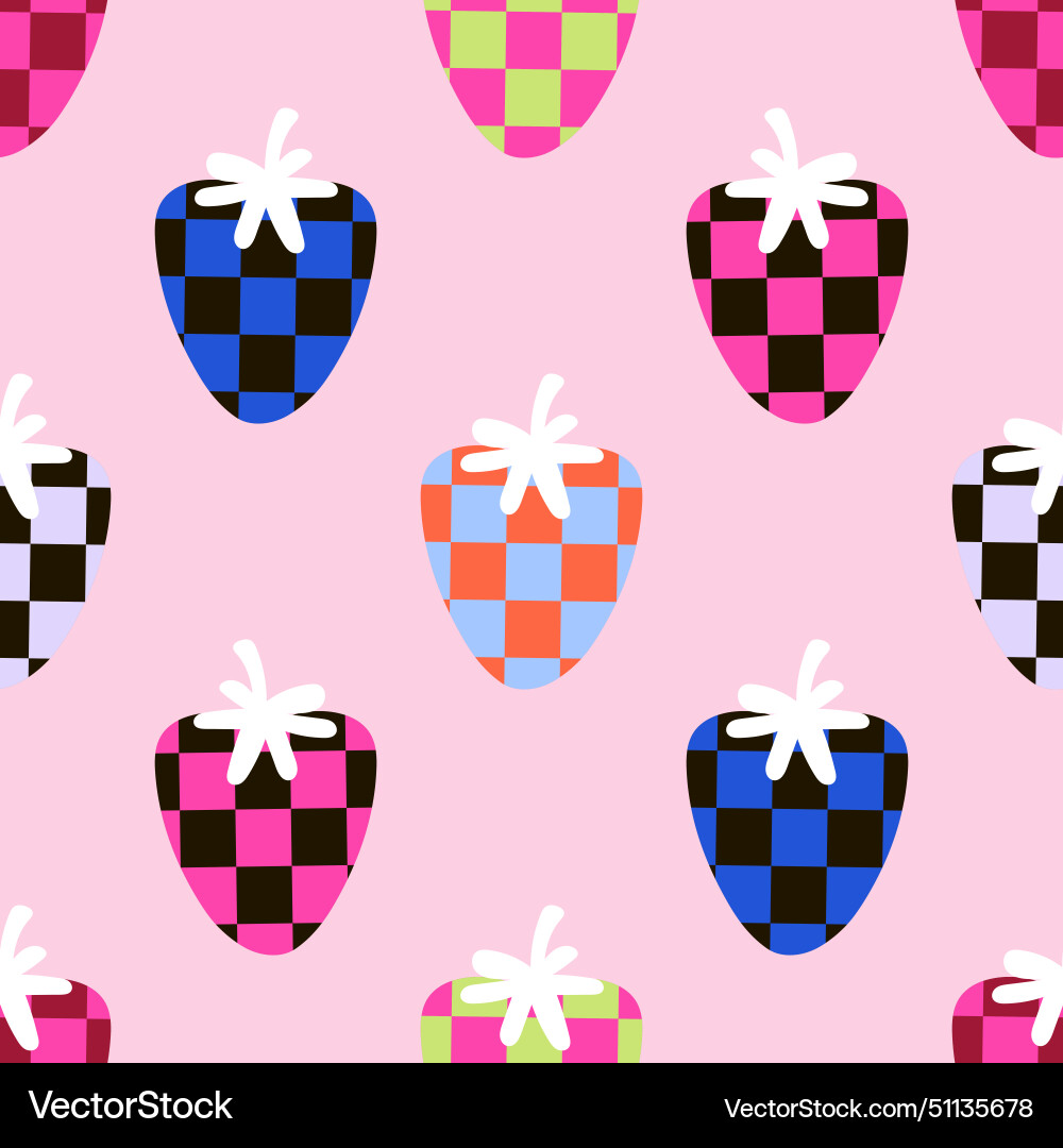 Seamless pattern with checkered strawberry Vector Image