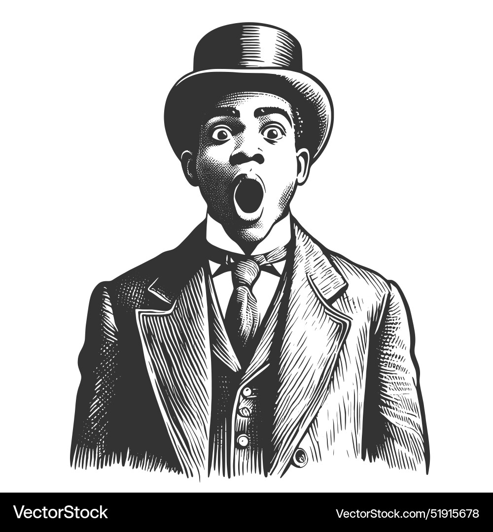 Surprised man in vintage suit engraving Royalty Free Vector