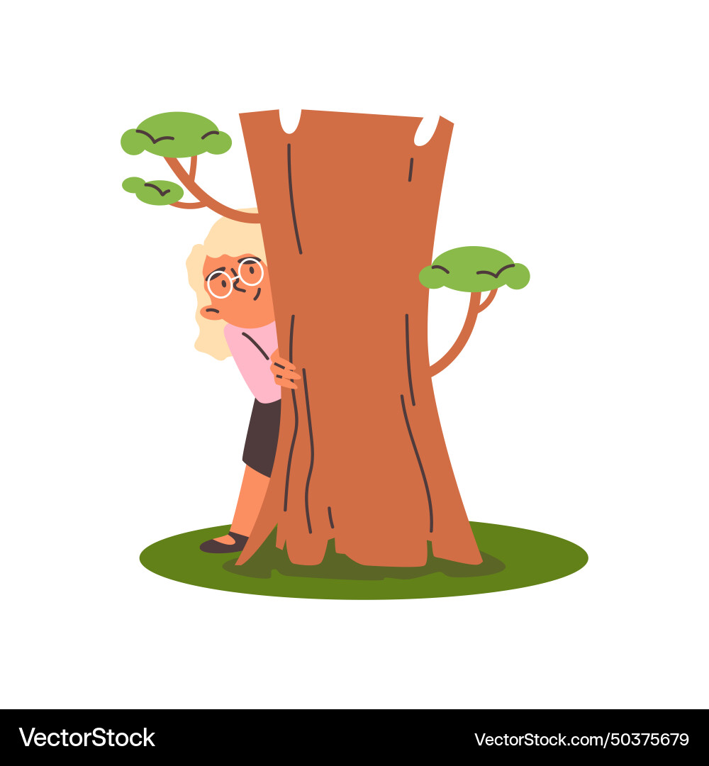Girl hiding behind a tree during game cartoon Vector Image