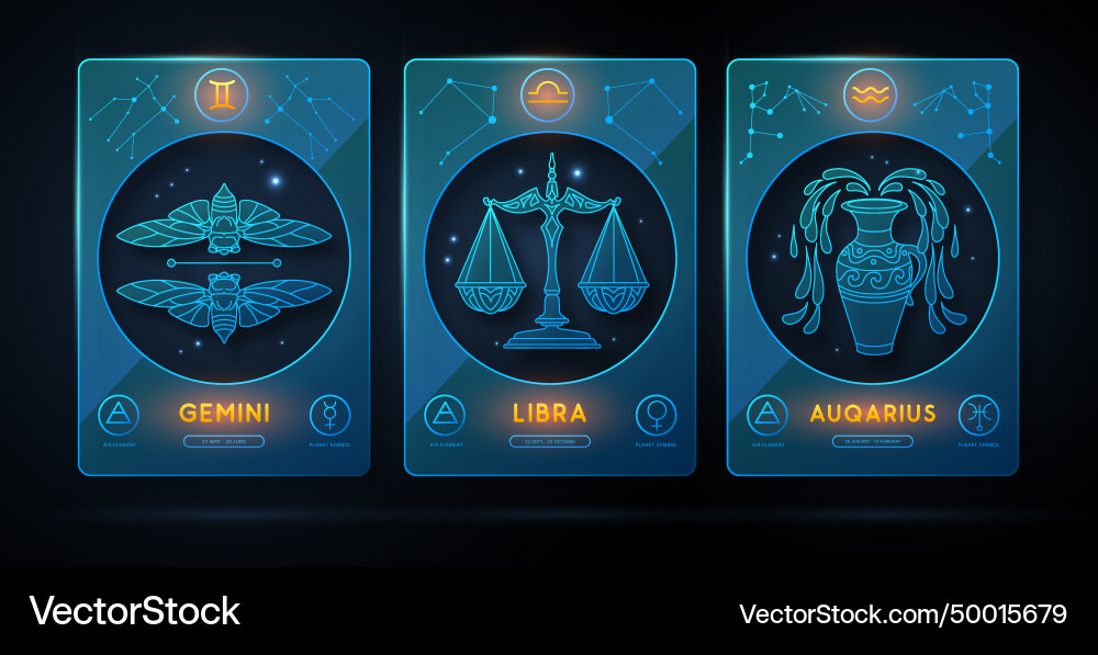 Neon Astrology Witchcraft Cards Royalty Free Vector Image