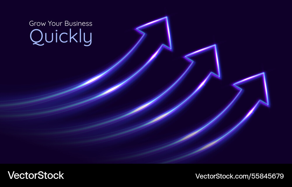 Three arrows up with lights trails futuristic 3d Vector Image