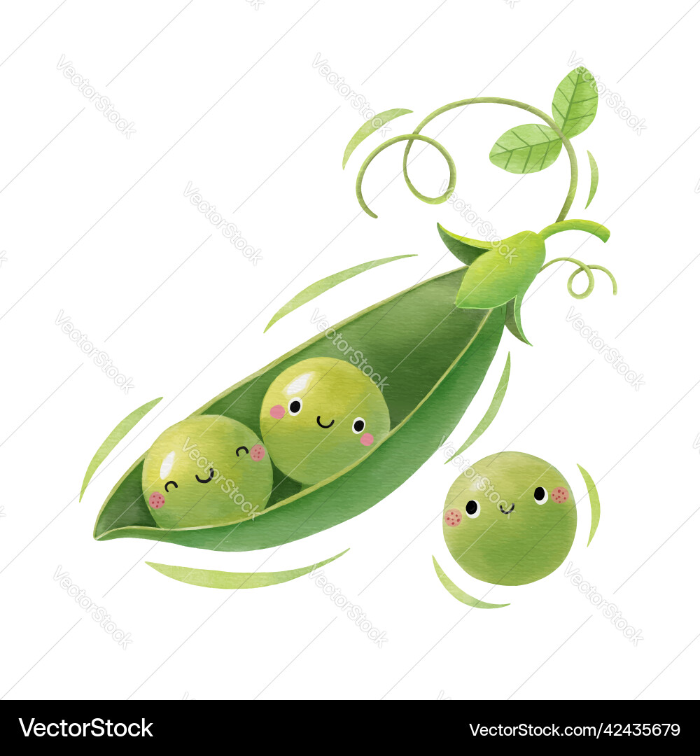Watercolor cute peas cartoon character Royalty Free Vector