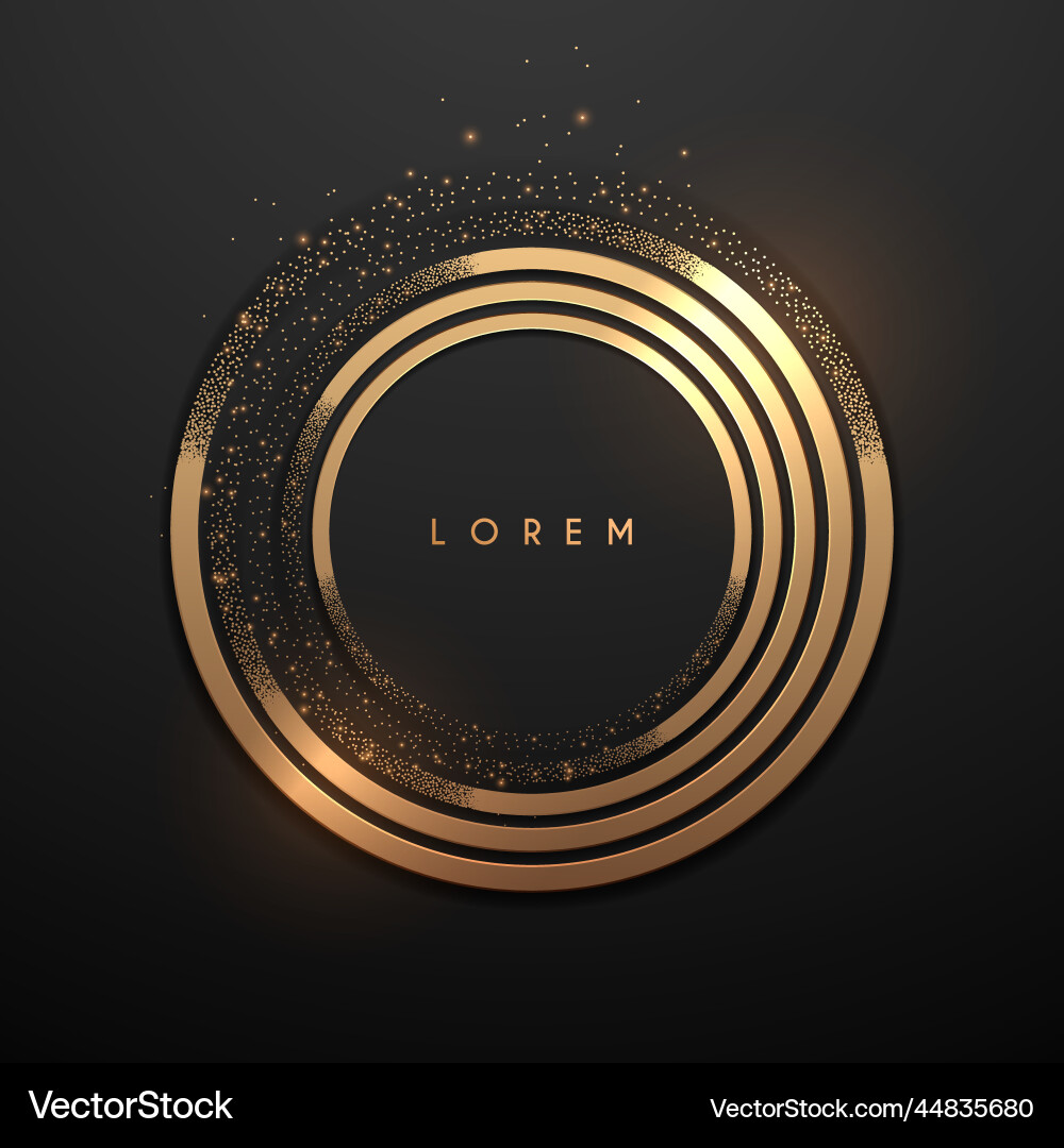 Abstract golden rings with dots on black Vector Image