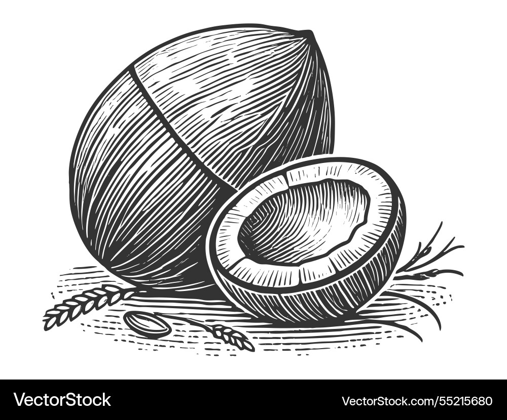 Coconut engraving sketch Royalty Free Vector Image