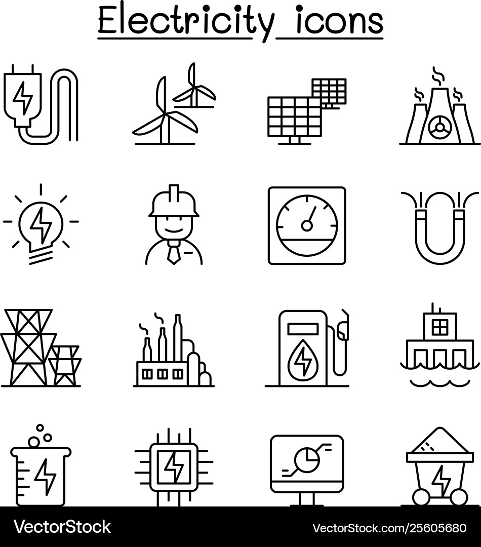 Electricity industry icon set in thin line style Vector Image