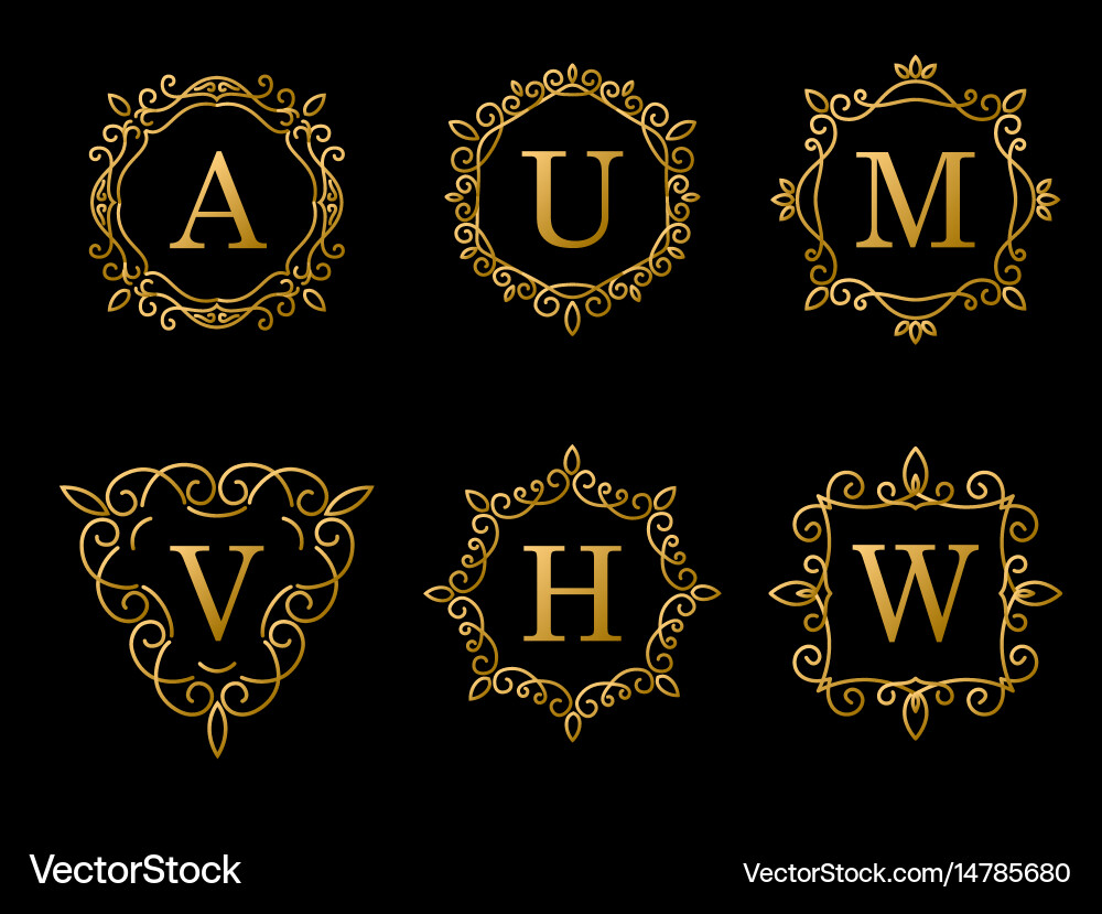 Elegant gold monogram design on black background Vector Image