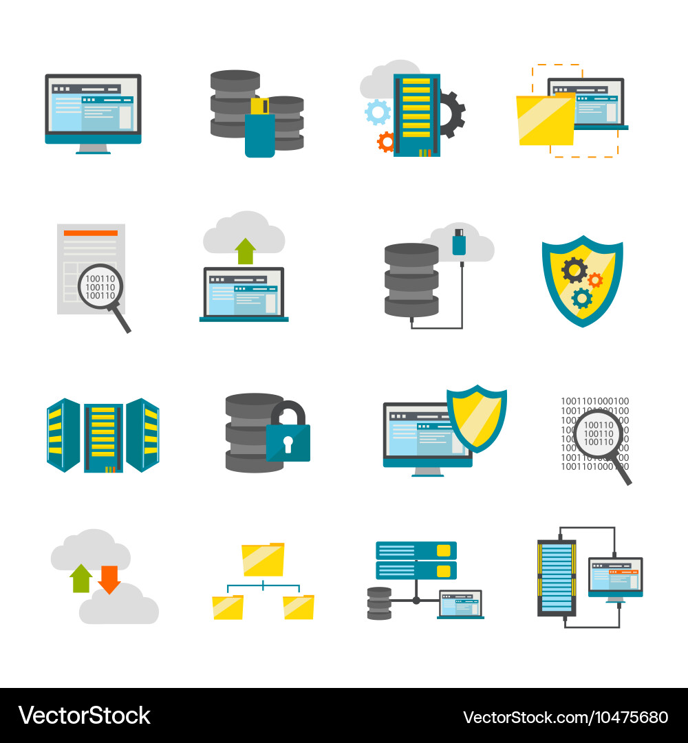 Flat datacenter icon set Royalty Free Vector Image
