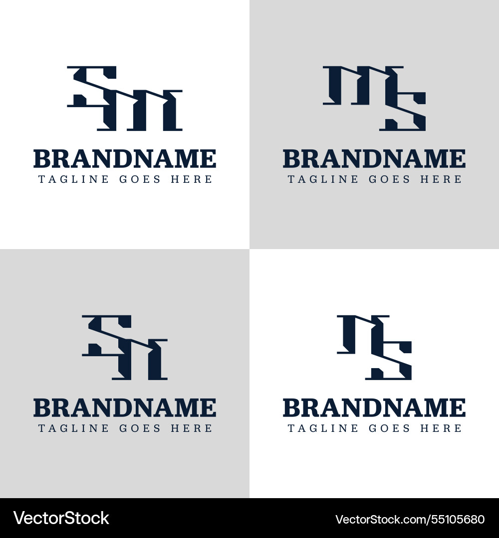 Letters sm ms sn ns monogram logo set Royalty Free Vector