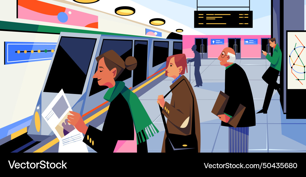 Subway banner or train in metro station Royalty Free Vector