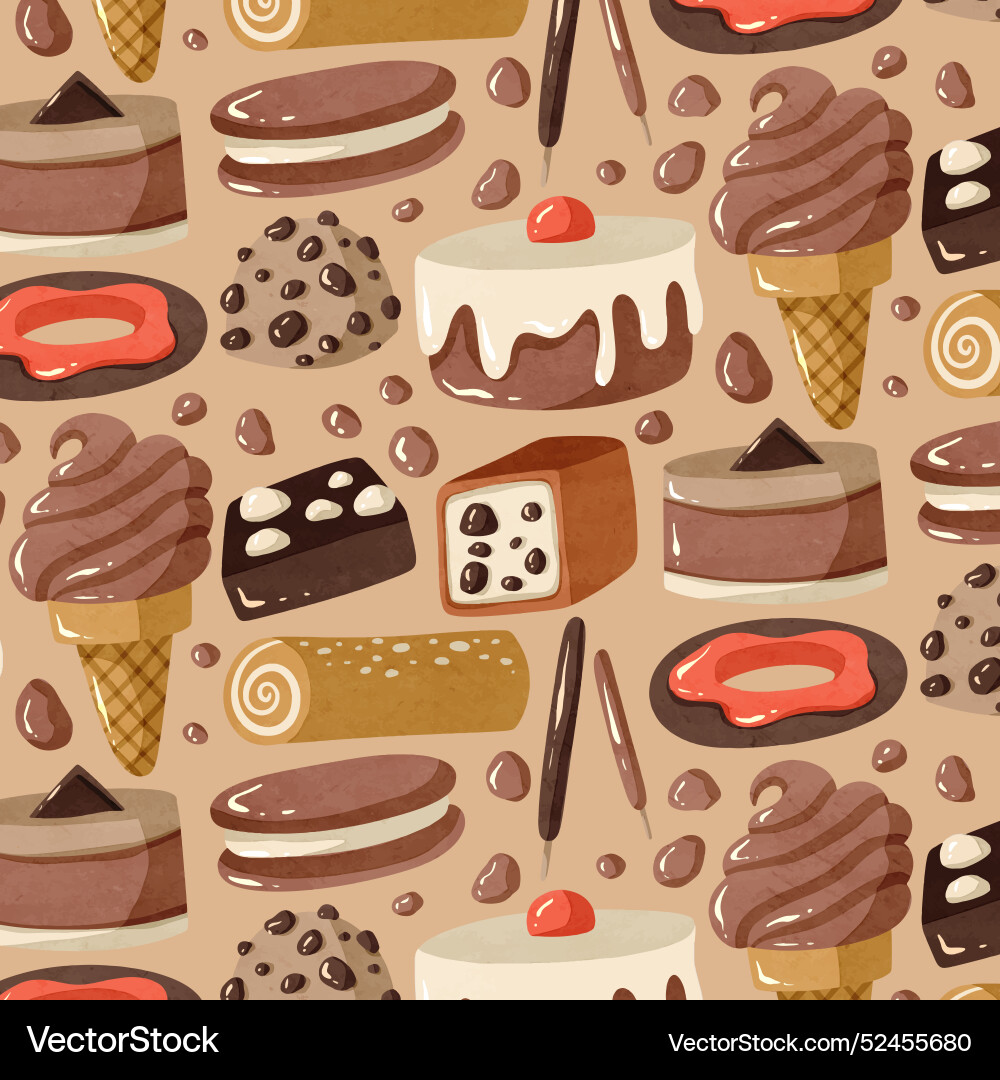 Watercolor chocolate pattern design Royalty Free Vector