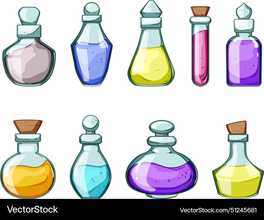 Potion bottle set cartoon Royalty Free Vector Image
