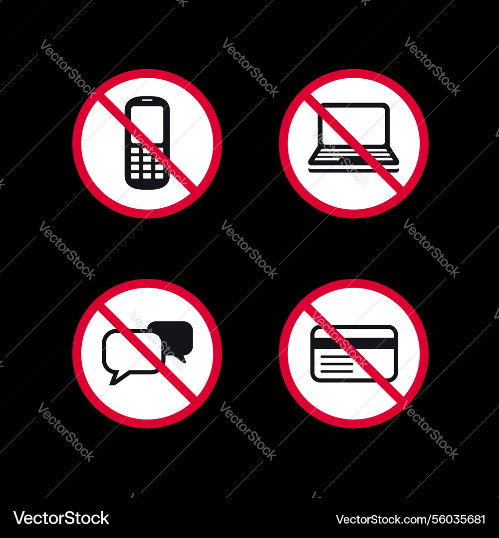 Prohibited signs forbidden round stickers set Vector Image