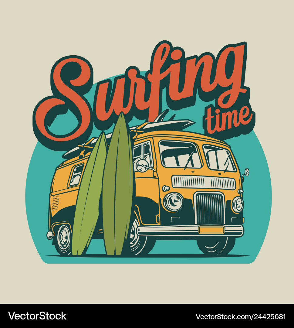 Retro Surf Bus & Boards Royalty Free Vector Image