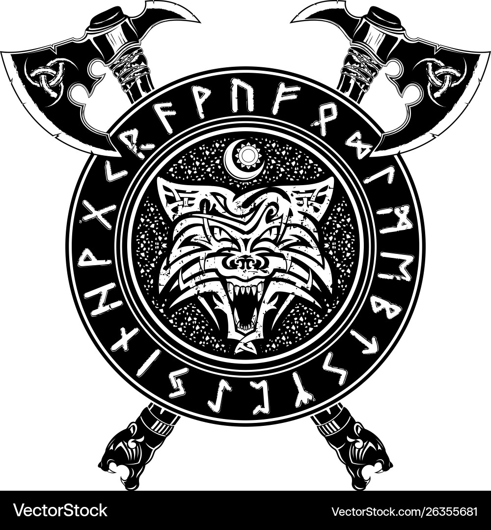 Rune Axes & Wolf - Nordic Symbol Royalty Free Vector